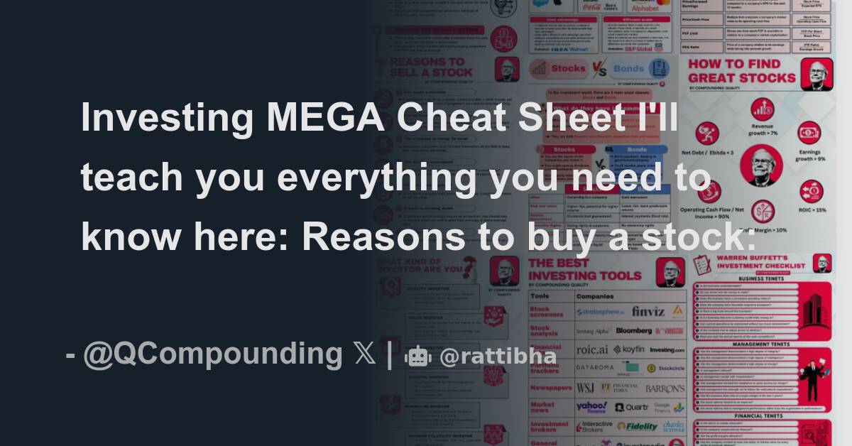 Investing MEGA Cheat Sheet I'll teach you everything you need to know here: - Thread from ...