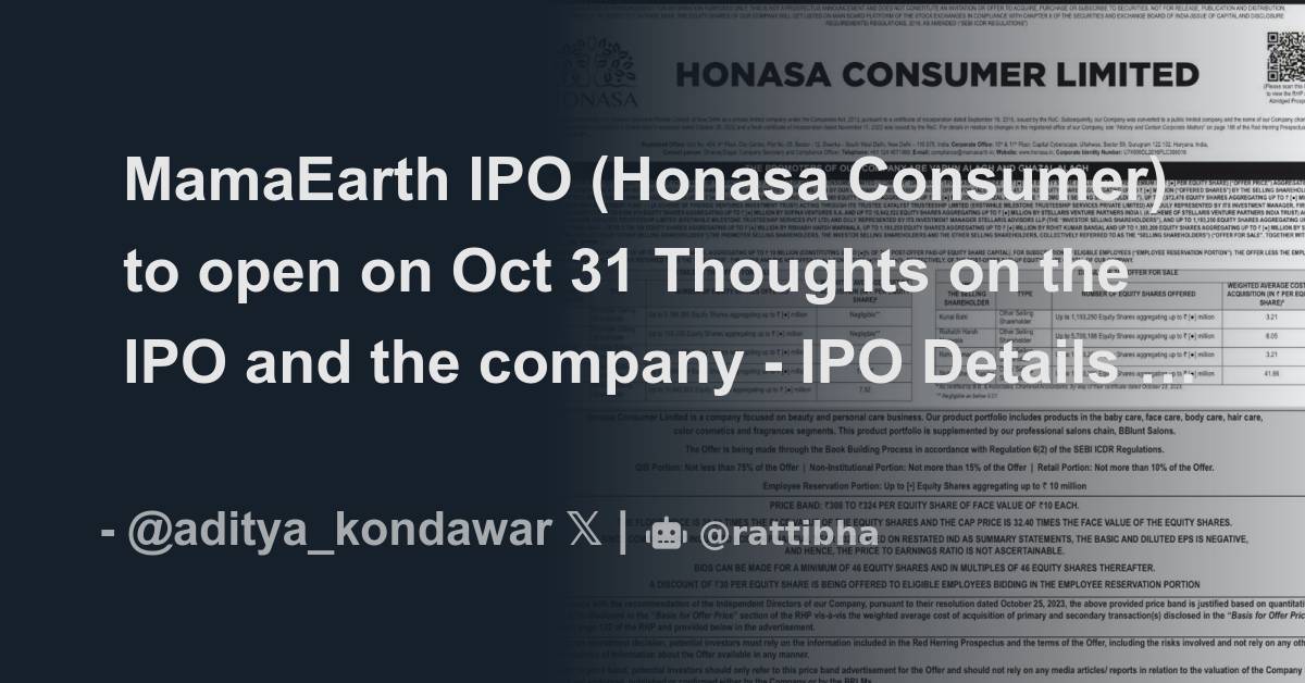 MamaEarth IPO (Honasa Consumer) to open on Oct 31 Thoughts on the IPO and the company - IPO ...