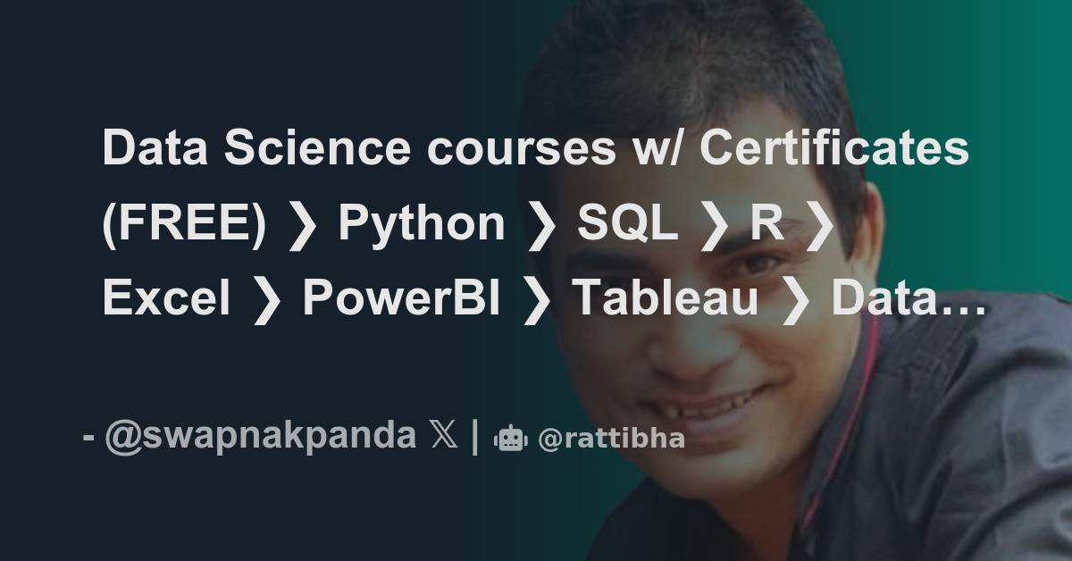 Data Science courses w/ Certificates (FREE) Python https://t.co ...