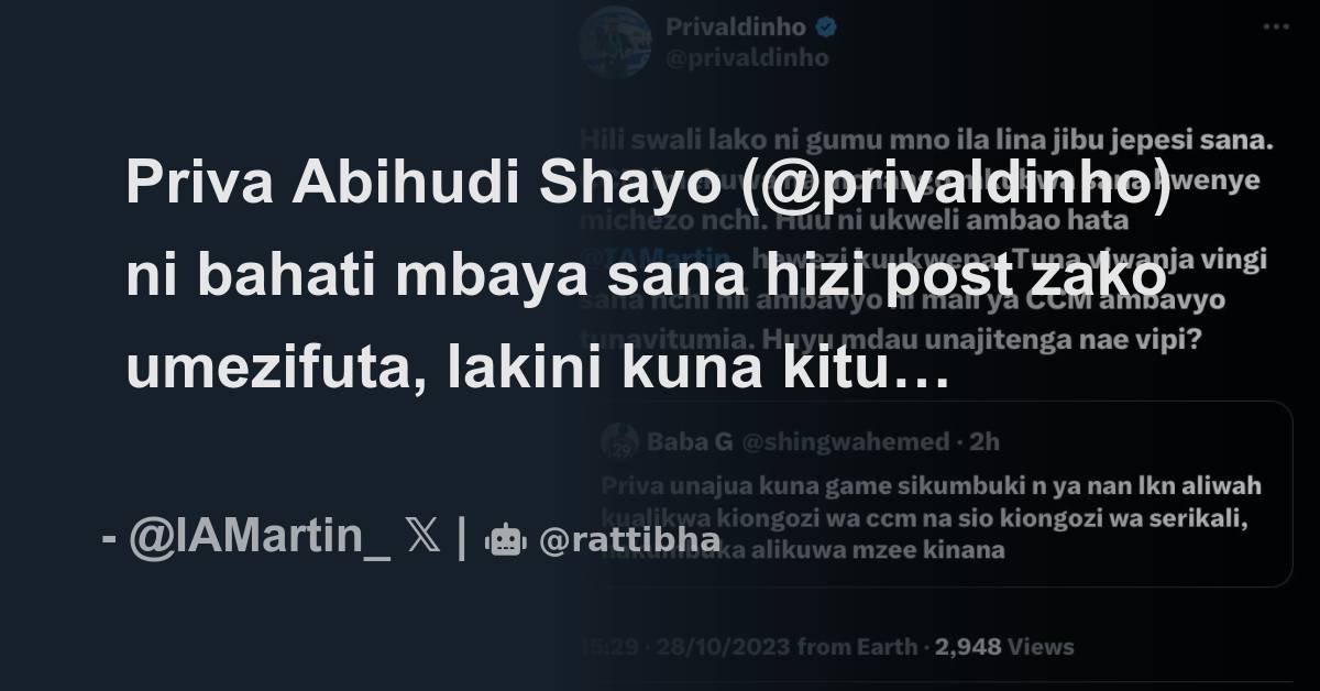 Priva Abihudi Shayo (@privaldinho) ni bahati mbaya sana hizi post zako umezifuta, lakini kuna ...