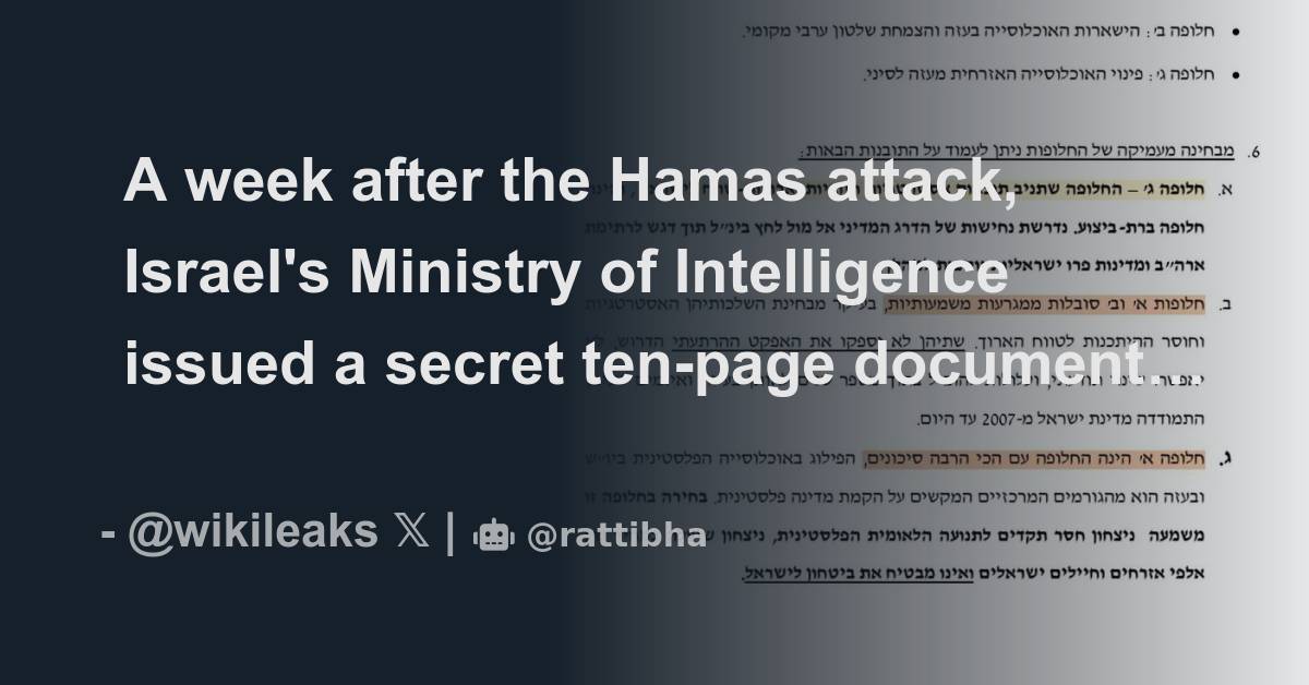 A week after the Hamas attack, Israel's Ministry of Intelligence issued a secret ten-page ...