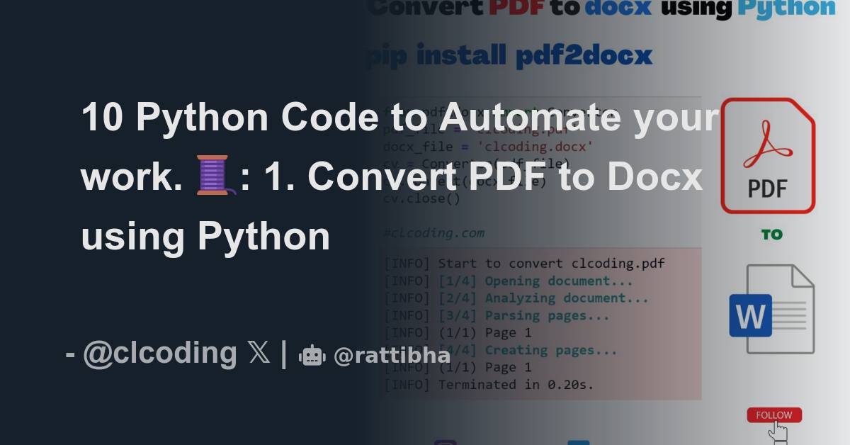 10 Python Code To Automate Your Work 🧵 Thread From Python Coding Clcoding Rattibha