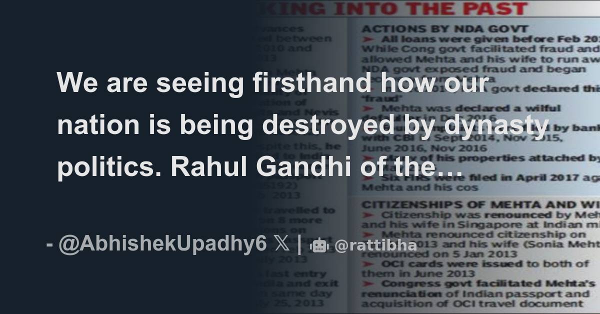 We are seeing firsthand how our nation is being destroyed by dynasty ...