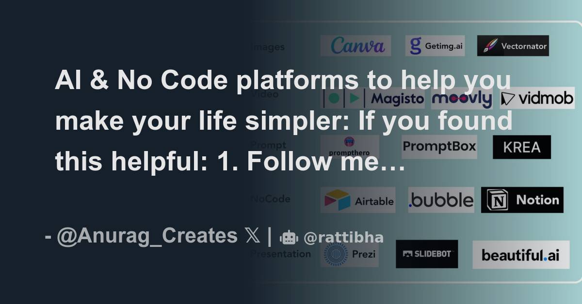AI & No Code platforms to help you make your life simpler: - المسلسل من Anurag Agarwal @Anurag ...