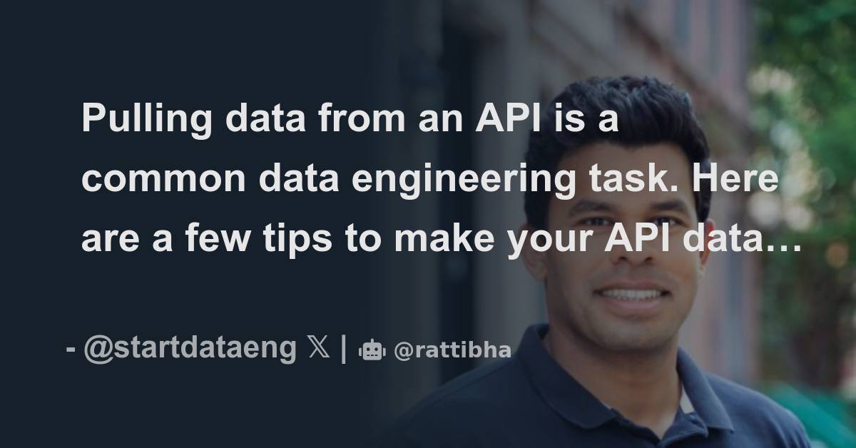Pulling data from an API is a common data engineering task. Here are a ...
