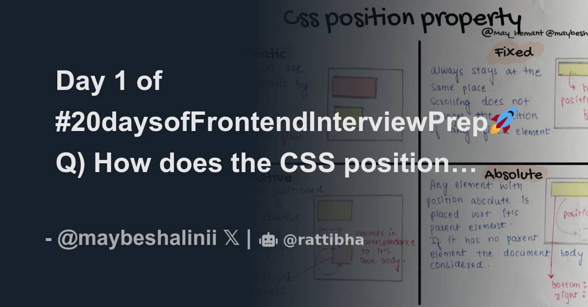 Day 1 of #20daysofFrontendInterviewPrep🚀 Q) How does the CSS position property work? The CSS ...