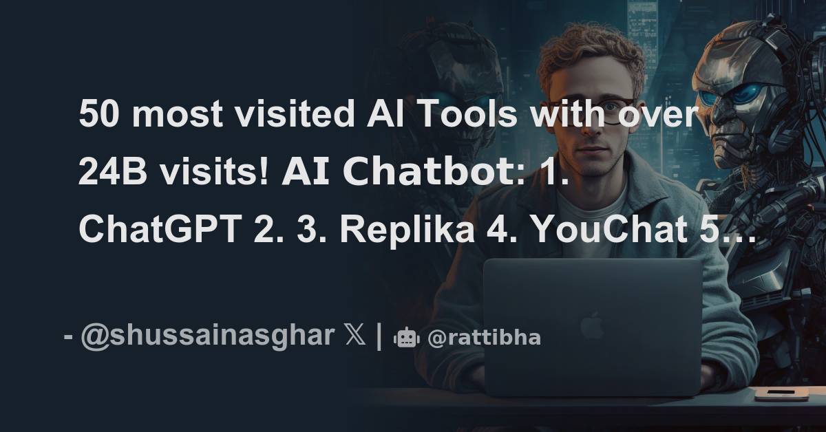 50 most visited Al Tools with over 24B visits! 𝗔𝗜 𝗖𝗵𝗮𝘁𝗯𝗼𝘁: 1. ChatGPT 2 ...