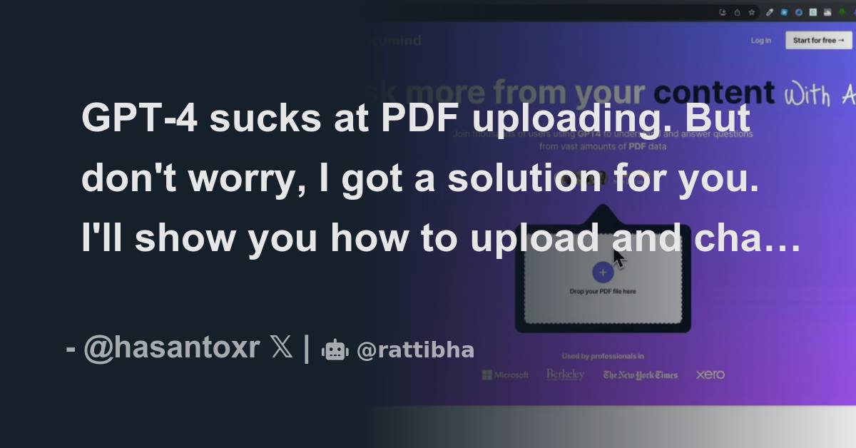GPT-4 sucks at PDF uploading. But don't worry, I got a solution for you. I'll show you how to ...