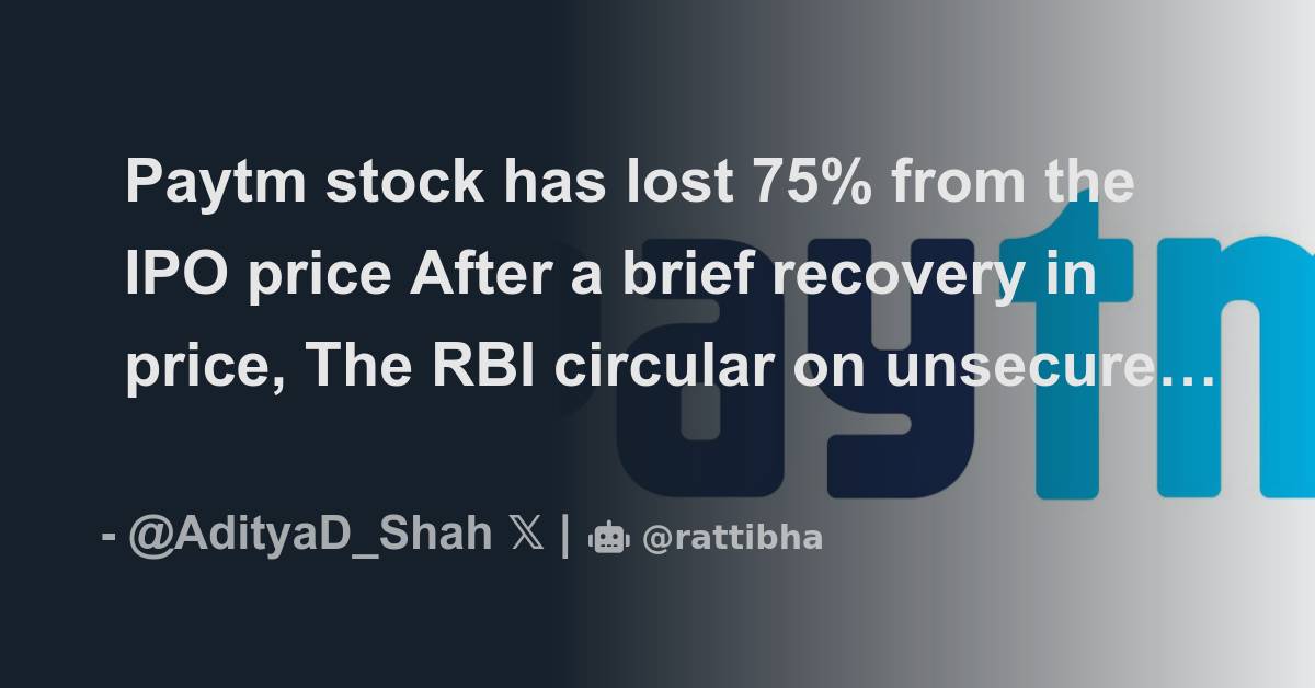 Paytm stock has lost 75% from the IPO price After a brief recovery in ...