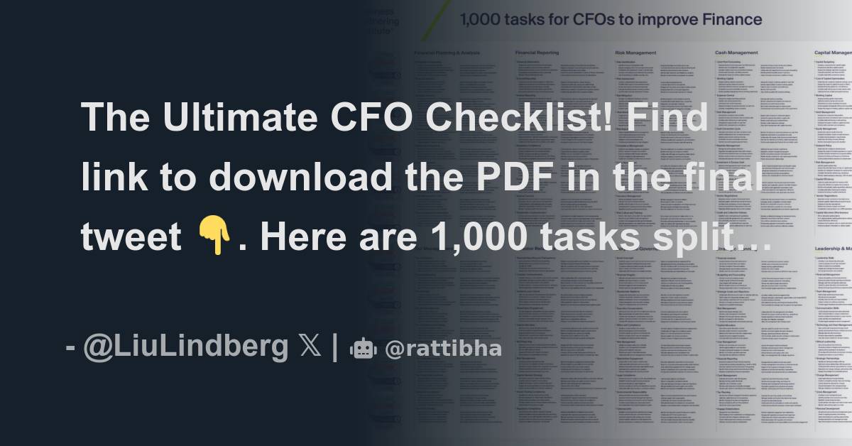 The Ultimate CFO Checklist! Find link to download the PDF in the final ...