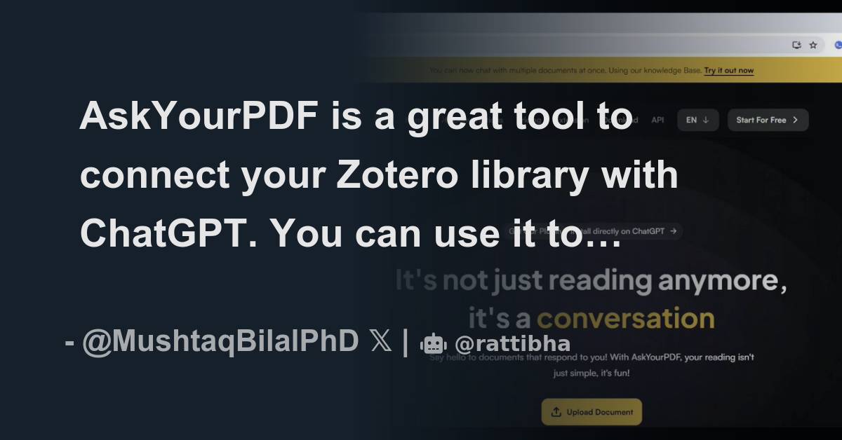 AskYourPDF is a great tool to connect your Zotero library with ChatGPT. You can use it to ...