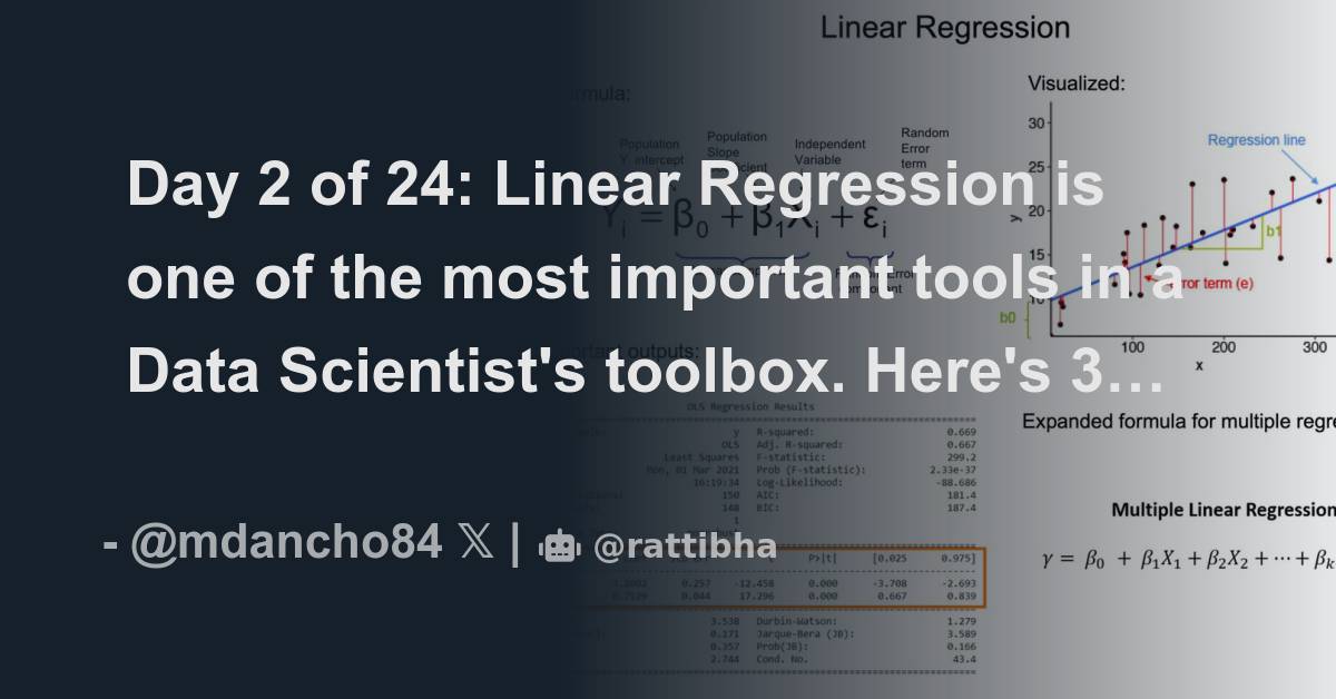Day 2 of 24: Linear Regression is one of the most important tools in a Data Scientist's toolbox ...