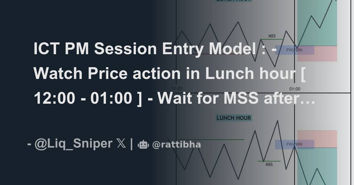 ICT PM Session Entry Model : - Watch Price action in Lunch hour [ 12:00 - 01:00 ] - Wait for MSS ...