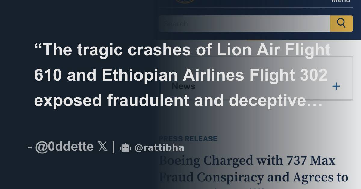 “The tragic crashes of Lion Air Flight 610 and Ethiopian Airlines ...