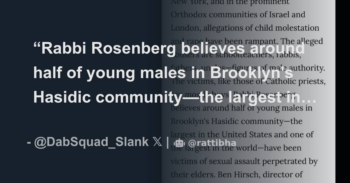 “Rabbi Rosenberg believes around half of young males in Brooklyn's ...