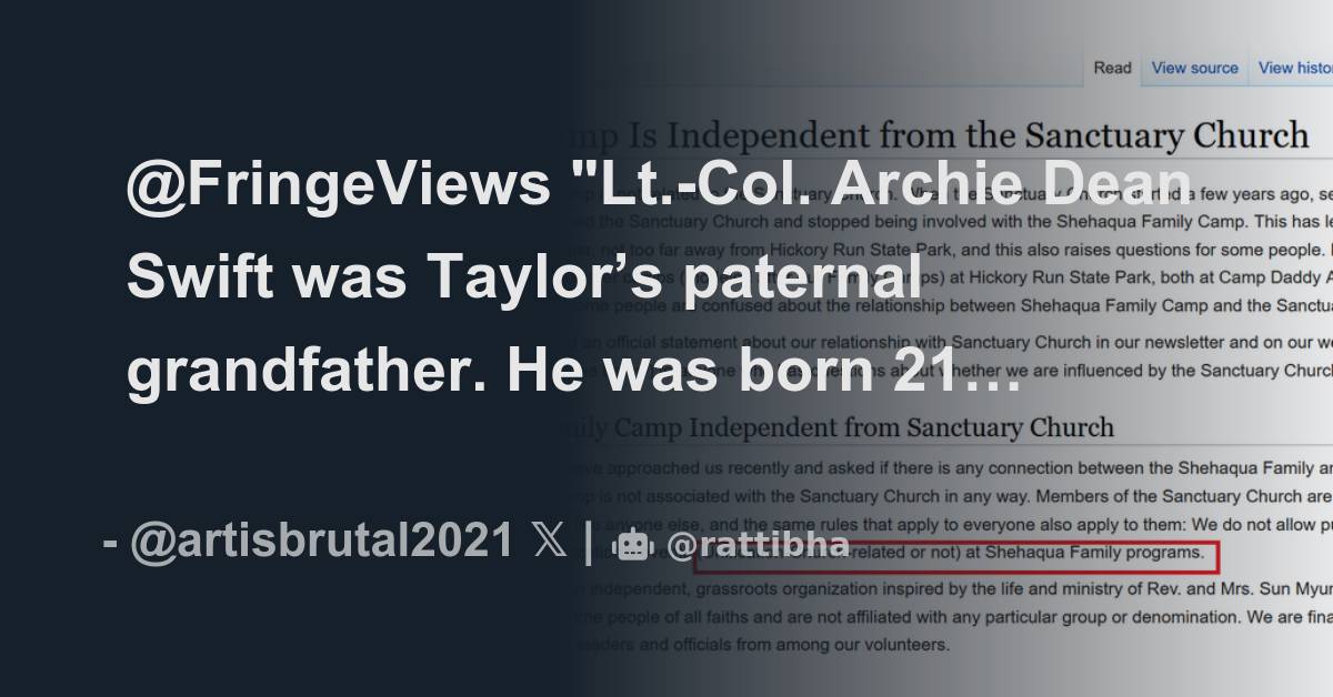 @FringeViews "Lt.-Col. Archie Dean Swift was Taylor’s paternal ...
