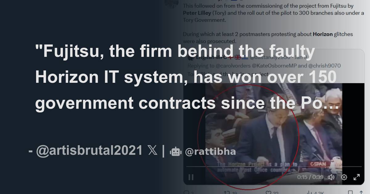 "Fujitsu, the firm behind the faulty Horizon IT system, has won over ...