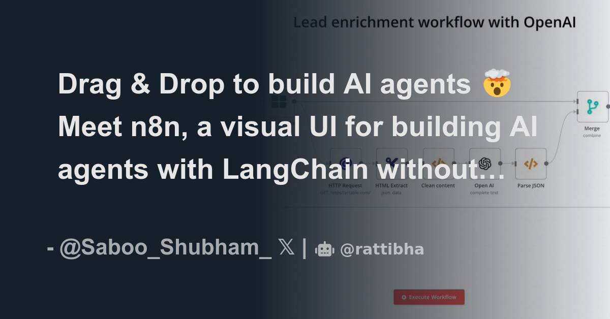 Drag & Drop to build AI agents 🤯 Meet n8n, a visual UI for building AI ...