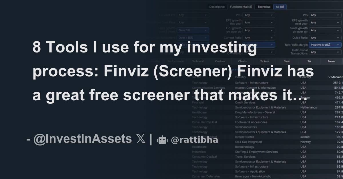 8 Tools I use for my investing process: - Thread from Invest In Assets ...