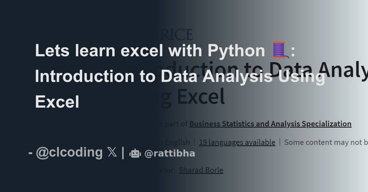 Lets Learn Excel With Python 🧵 المسلسل من Python Coding Clcoding رتبها 1453