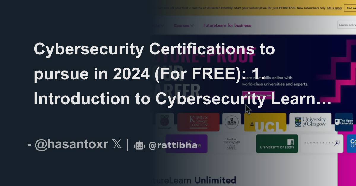 Cybersecurity Certifications to pursue in 2024 (For FREE): - Thread from Hasan Toor @hasantoxr ...