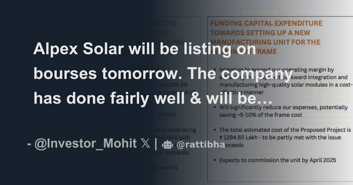 Alpex Solar will be listing on bourses tomorrow. The company has done ...