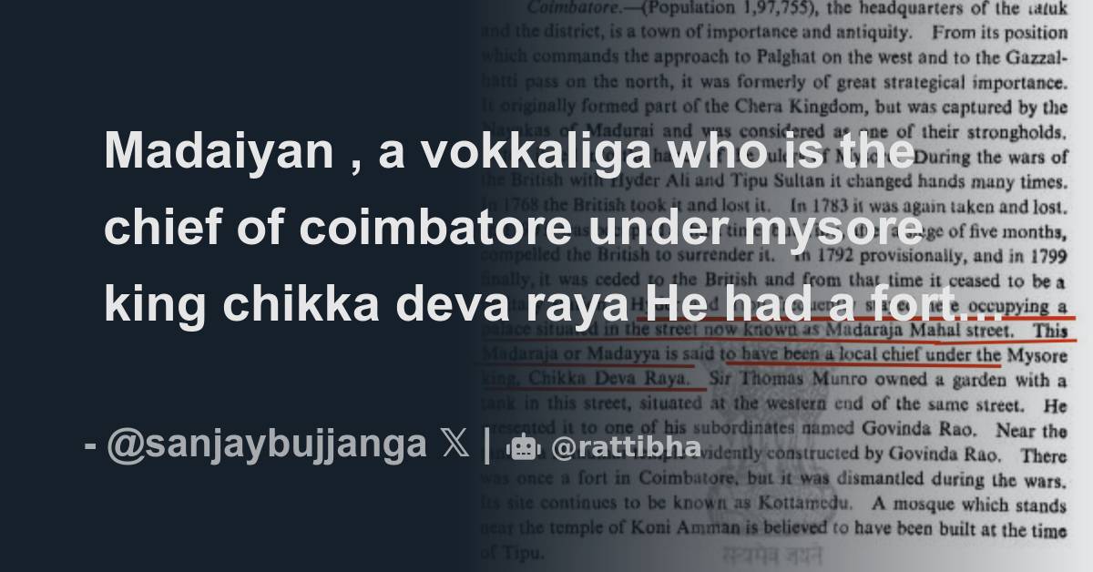 Madaiyan , a vokkaliga who is the chief of coimbatore under mysore king ...