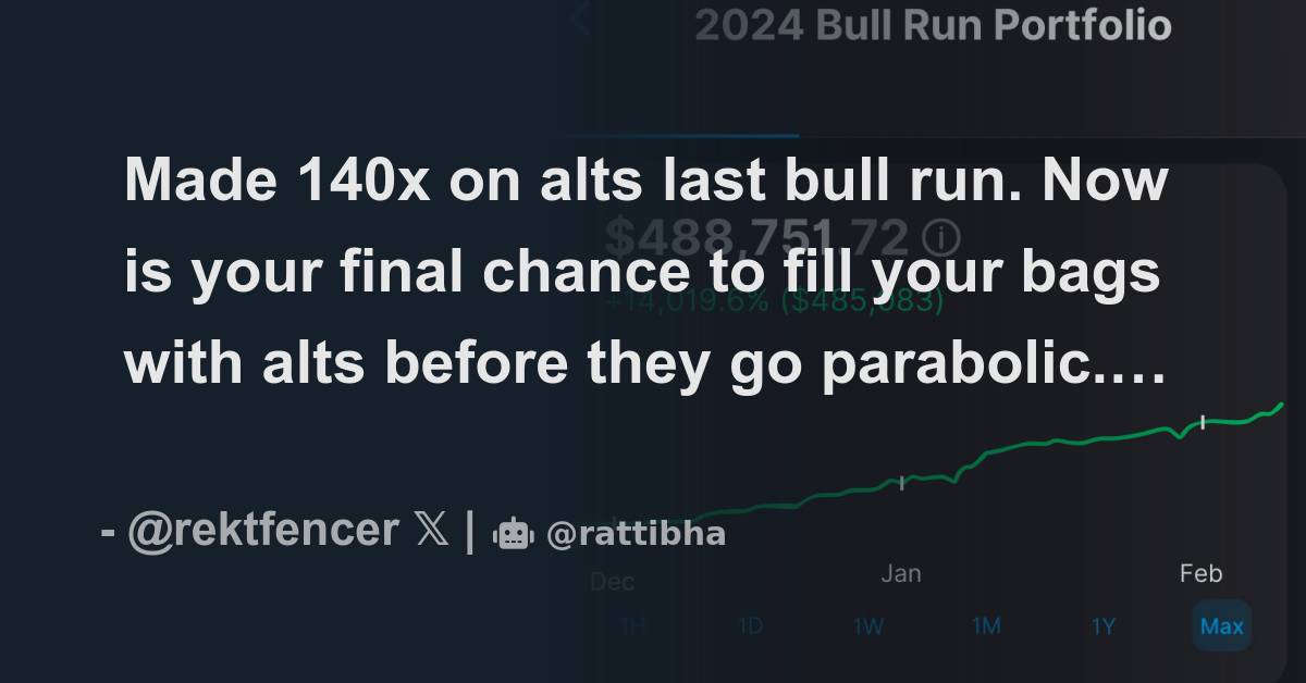 Made 140x on alts last bull run. Now is your final chance to fill your bags with alts before ...