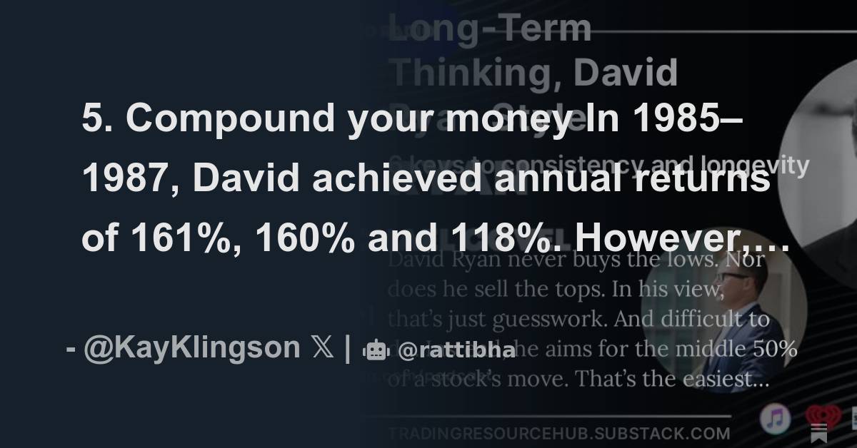 5. Compound your money In 1985–1987, David achieved annual returns of ...