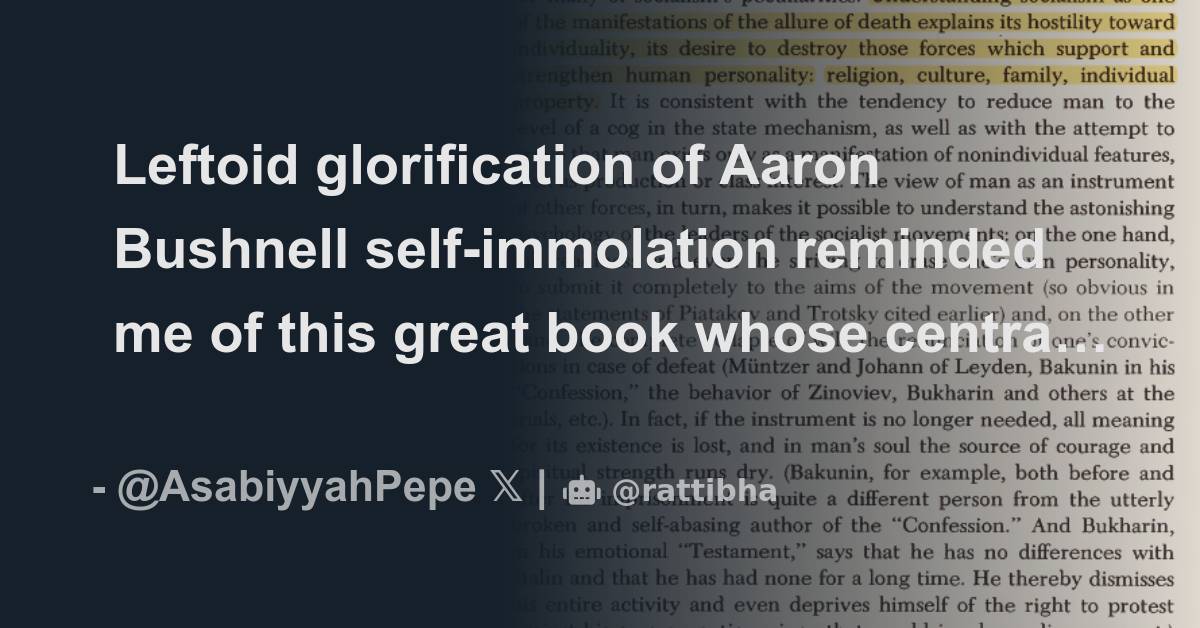 Leftoid glorification of Aaron Bushnell self-immolation reminded me of ...