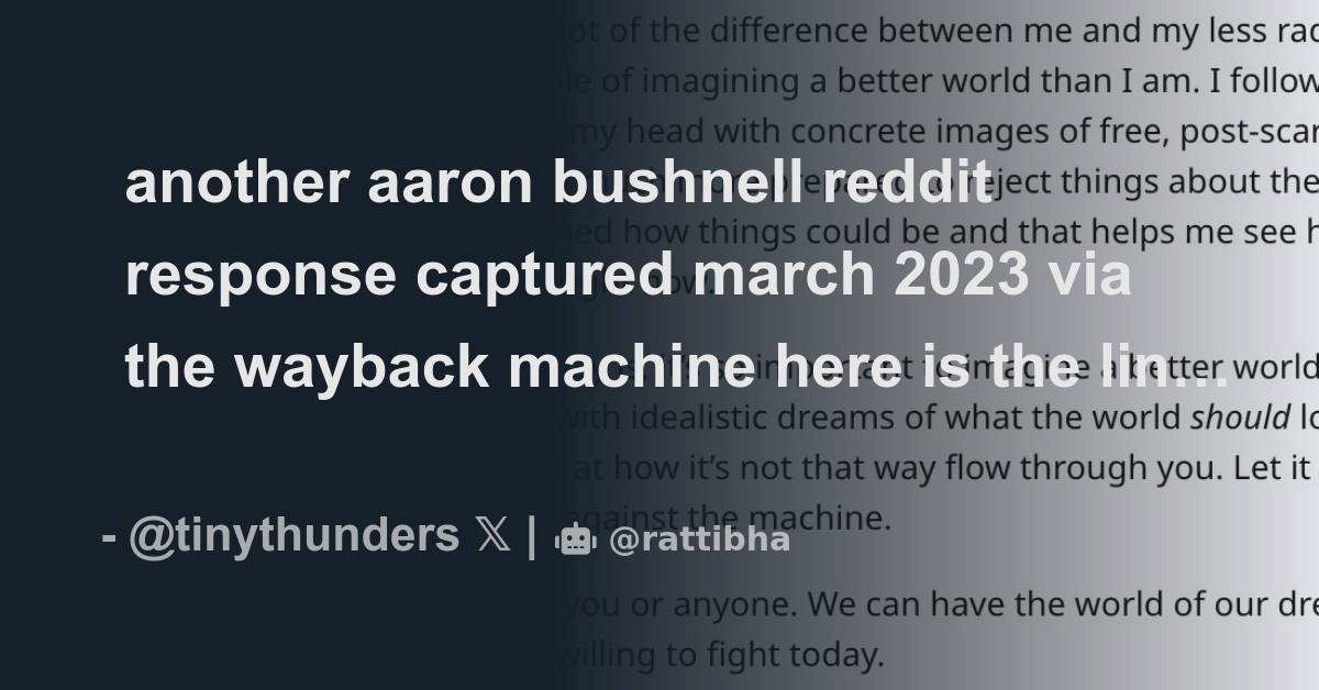 another aaron bushnell reddit response captured march 2023 via the wayback machine - Thread from ...