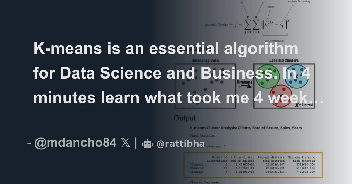 K-means is an essential algorithm for Data Science and Business. In 4 ...