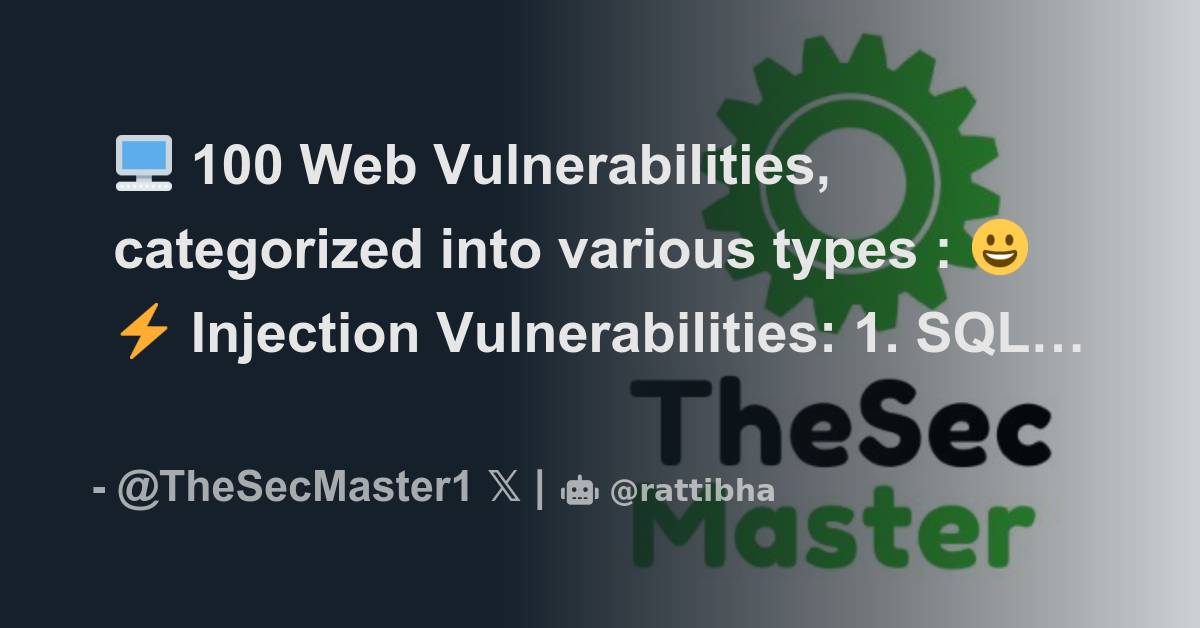 🖥 100 Web Vulnerabilities Categorized Into Various Types 😀 ⚡️ Injection Vulnerabilities 1
