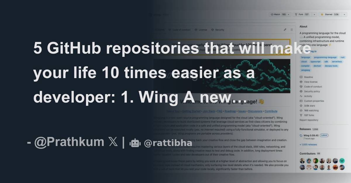 5 GitHub repositories that will make your life 10 times easier as a developer: - Thread from ...