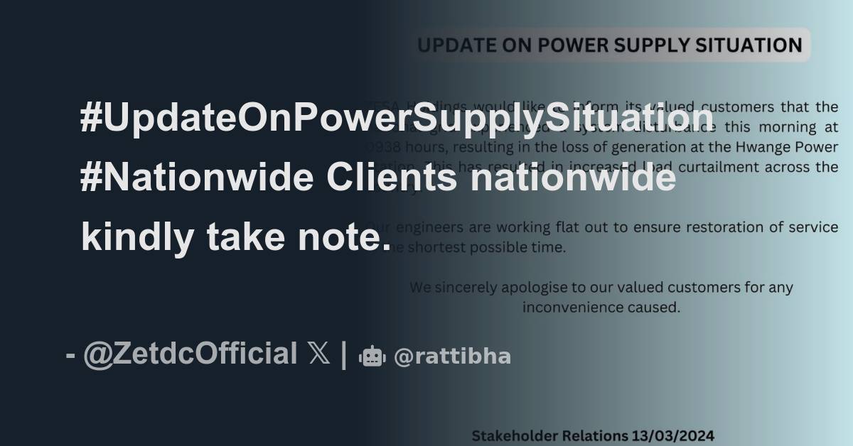 #UpdateOnPowerSupplySituation #Nationwide Clients nationwide kindly ...