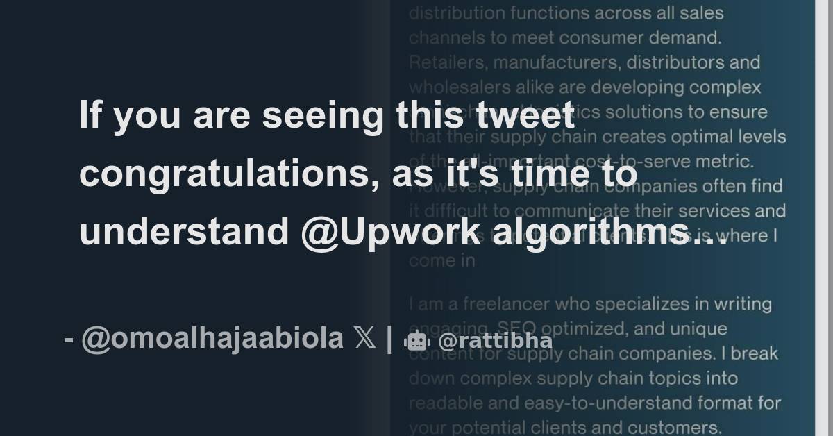 If you are seeing this tweet congratulations, as it's time to understand @Upwork algorithms ...