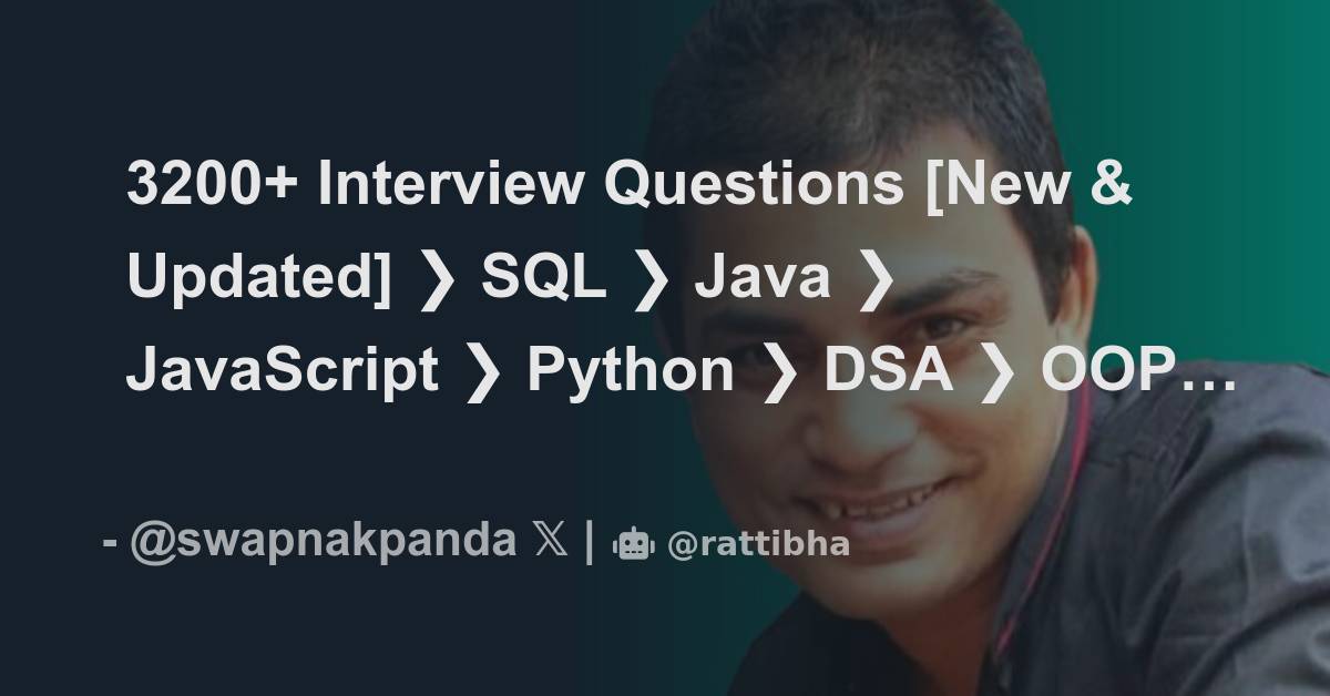 3200+ Interview Questions [New & Updated] SQL https://t.co/NlXFyworRa Java https://t.co ...