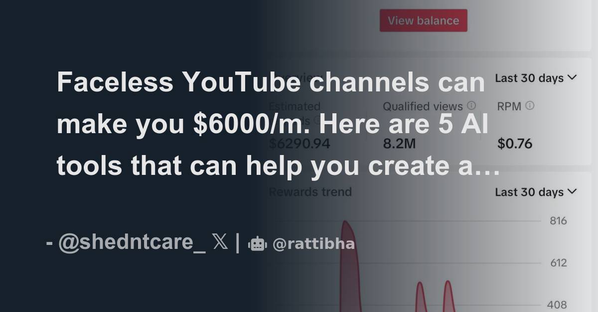 Faceless YouTube channels can make you $6000/m. Here are 5 AI tools that can help you create a ...