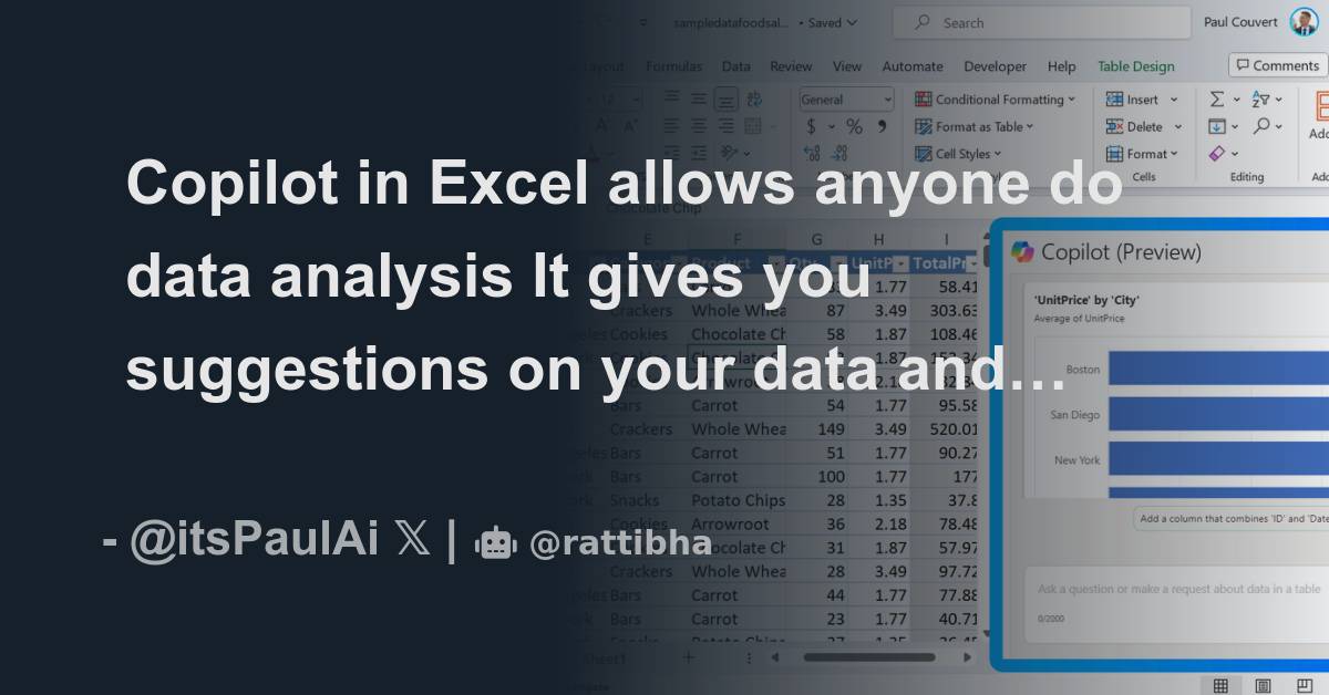 Copilot in Excel allows anyone do data analysis It gives you suggestions on your data and ...