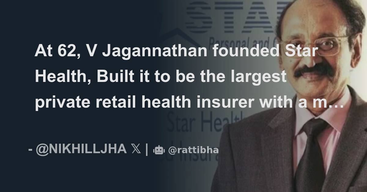 At 62, V Jagannathan founded Star Health, Built it to be the largest private retail health ...