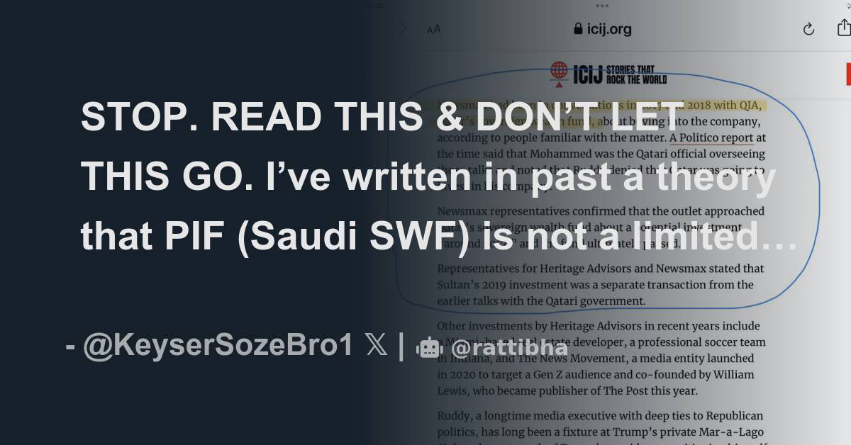 STOP. READ THIS & DON’T LET THIS GO. I’ve written in past a theory that PIF (Saudi SWF) is not a ...
