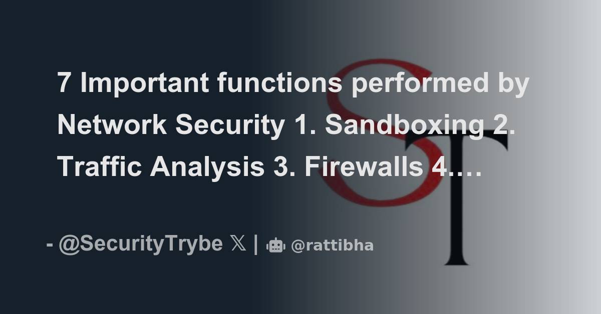 7 Important functions performed by Network Security 1. Sandboxing 2. Traffic Analysis 3 ...