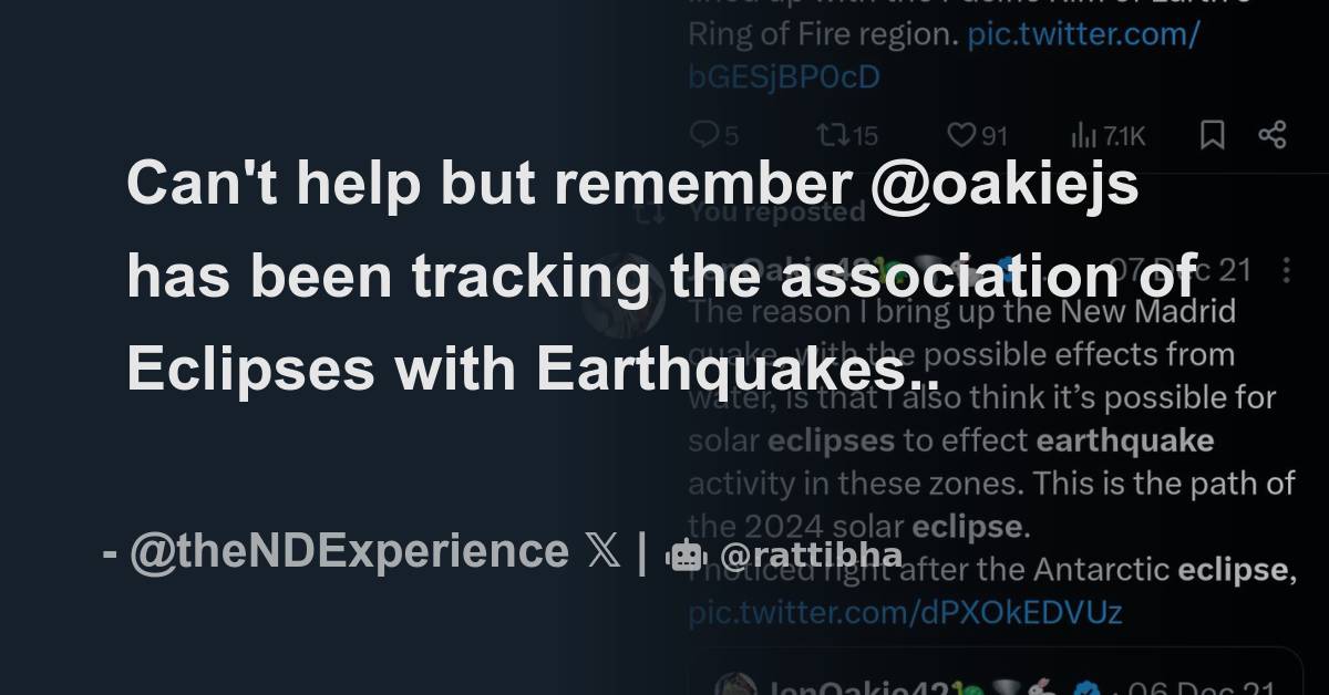 Can't help but remember @oakiejs has been tracking the association of Eclipses with Earthquakes ...