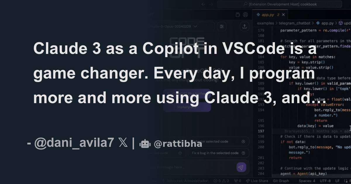Claude 3 as a Copilot in VSCode is a game changer. Every day, I program more and more using ...