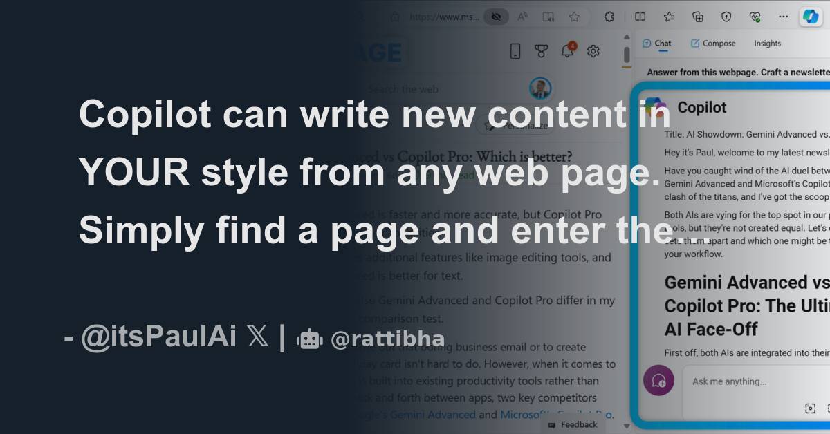 Copilot can write new content in YOUR style from any web page. Simply ...