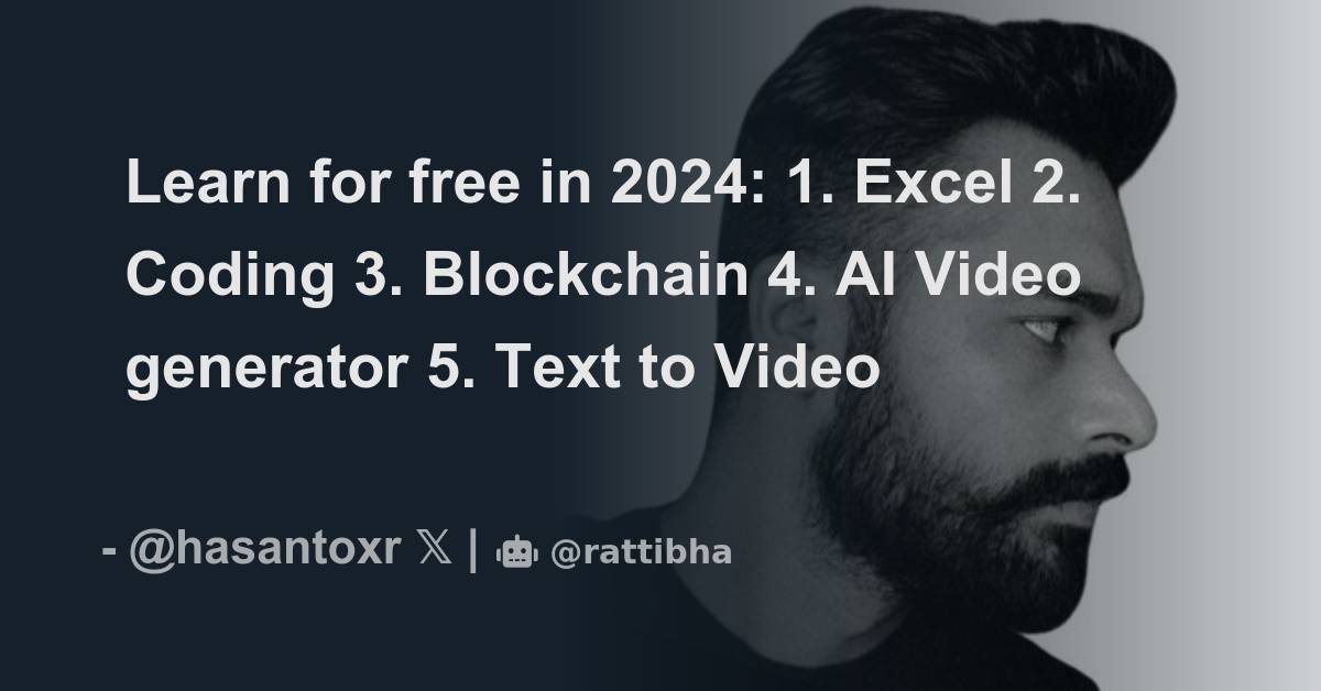 Learn for free in 2024: 1. Excel https://t.co/5M9gkY3mok 2. Coding https://t.co/NMmeNUrCNu 3 ...