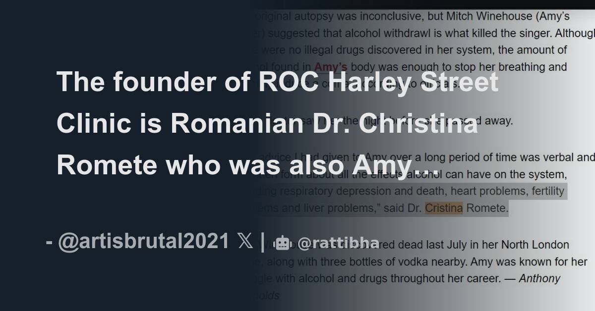 The founder of ROC Harley Street Clinic is Romanian Dr. Christina Romete who was also Amy ...