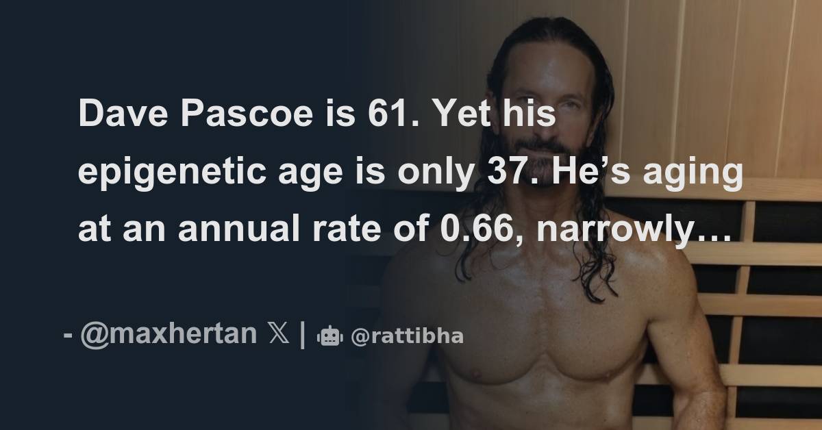Dave Pascoe is 61. Yet his epigenetic age is only 37. He’s aging at an annual rate of 0.66 ...