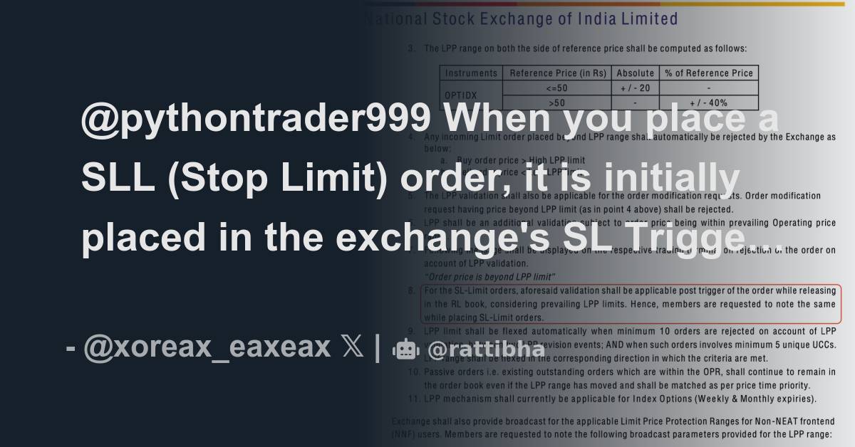 @pythontrader999 When you place a SLL (Stop Limit) order, it is initially placed in the exchange ...