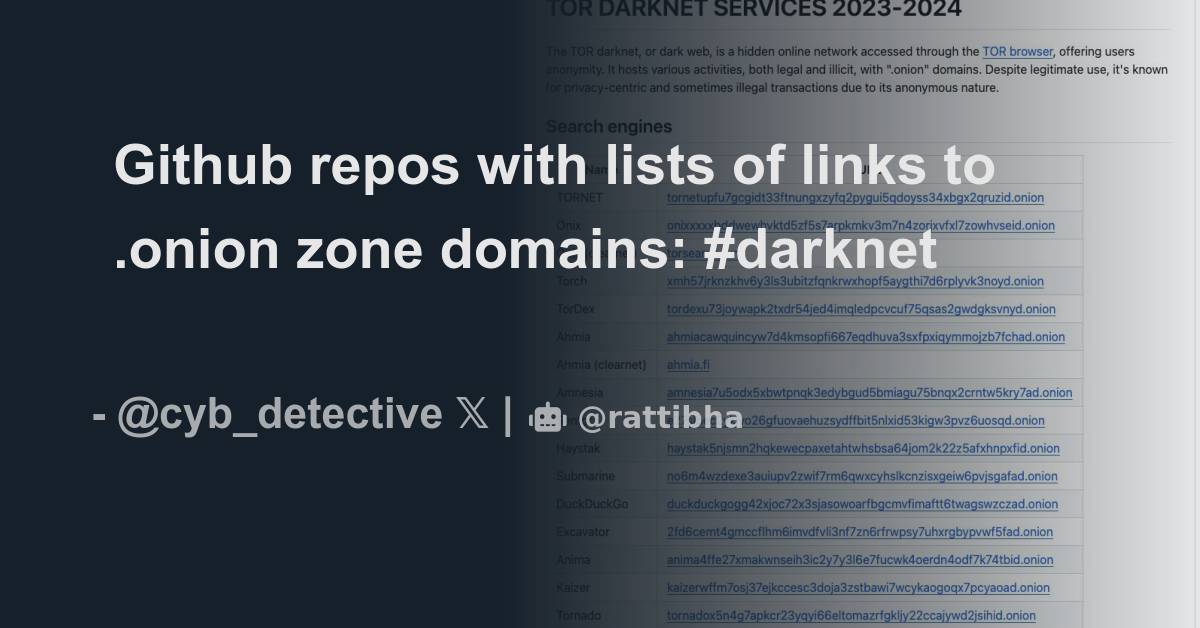 Github repos with lists of links to .onion zone domains: https://t.co/N4ktegWLeF https://t.co ...